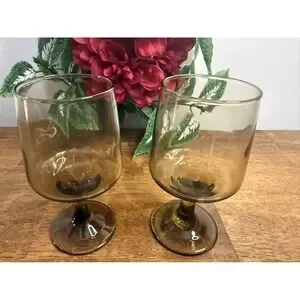 Libbey | Dining | Vintage Amber Pedestal Wine Glasses Libbey Style Mcm ...